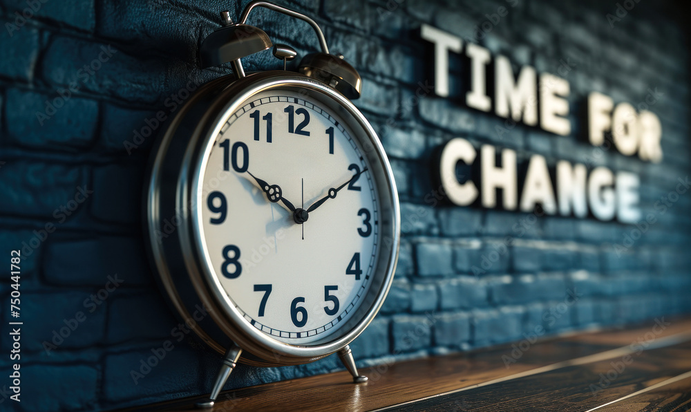 3D conceptual image depicting a clock with words TIME FOR CHANGE ...