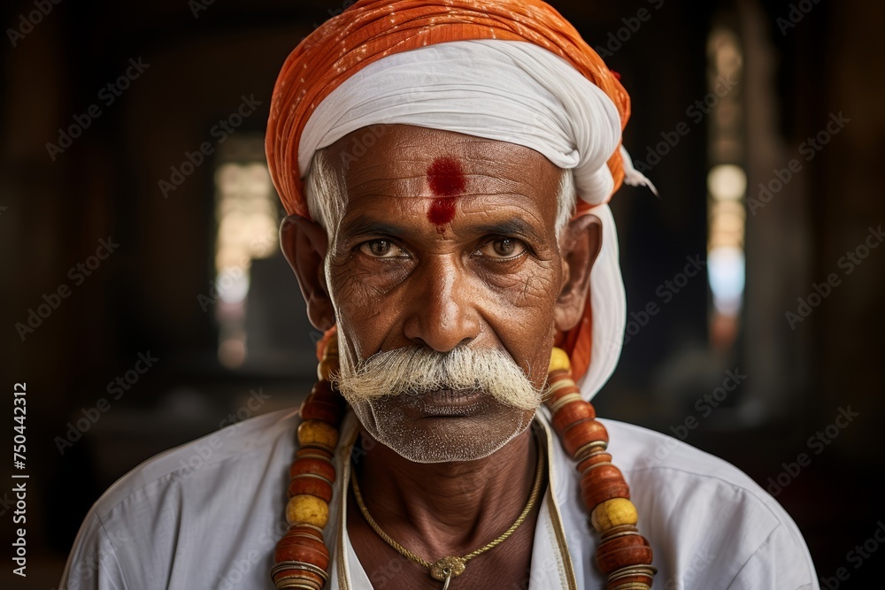 Photo of a middle-aged Brahmin man in traditional Indian attire ...