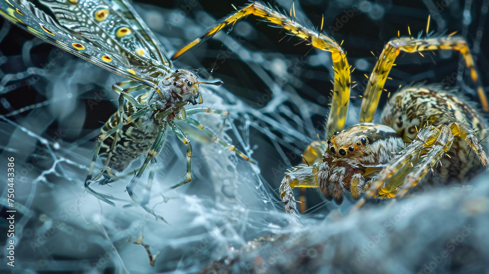 Spider crossed striped female and caught moth in spider Stock Photo ...
