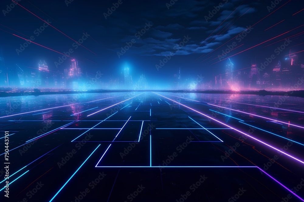 Abstract digital technology background. Futuristic cyber landscape. 3d ...