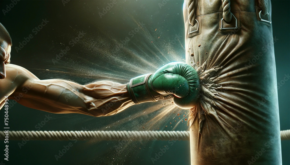 Image showing a close-up of a boxer's hand, wearing a boxing glove ...