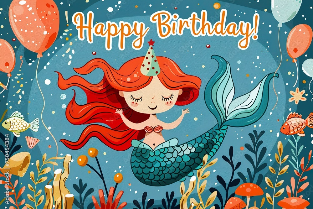 adorable Mermaid parties theme birthday party for kids vector, with ...