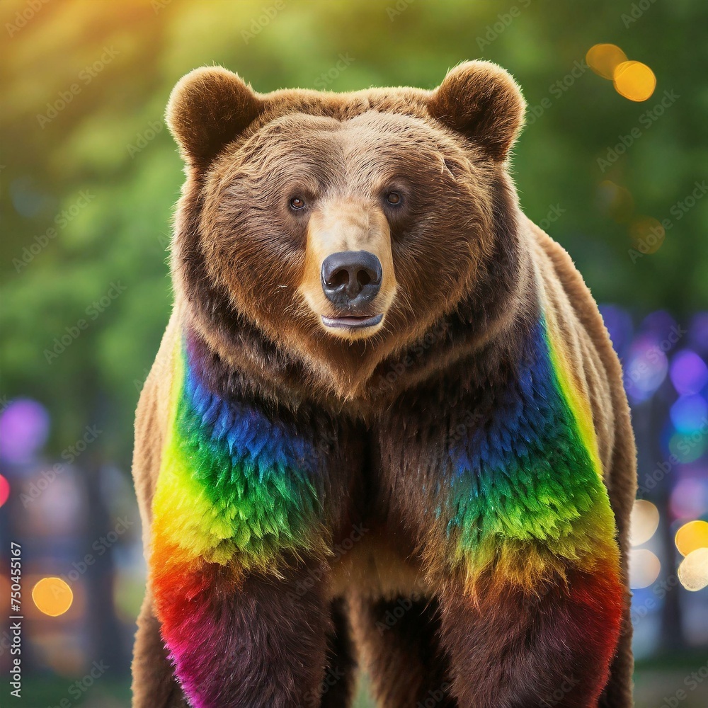 cute grizzly bear with hair painted in the colors symbol of the lgbtq ...