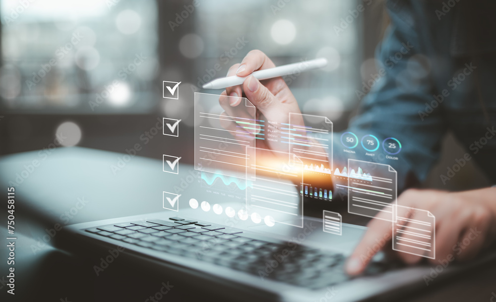 checklist and clipboard task documentation management, business people ...