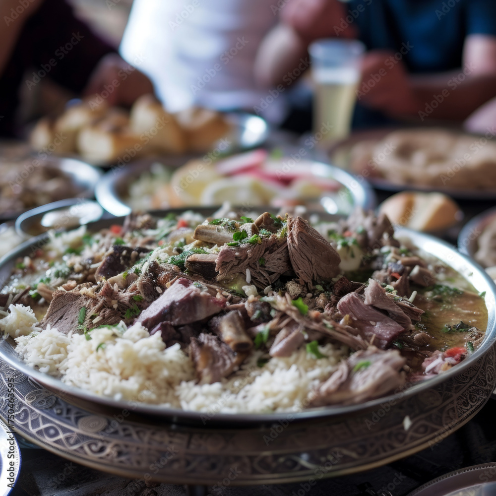 Traditional Jordanian Mansaf, lamb with rice and yogurt sauce on ...