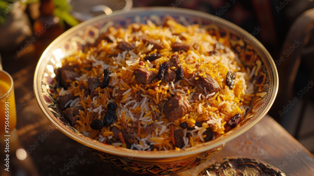 Afghan Kabuli Pulao, a luscious mix of tender lamb and sweet raisins ...