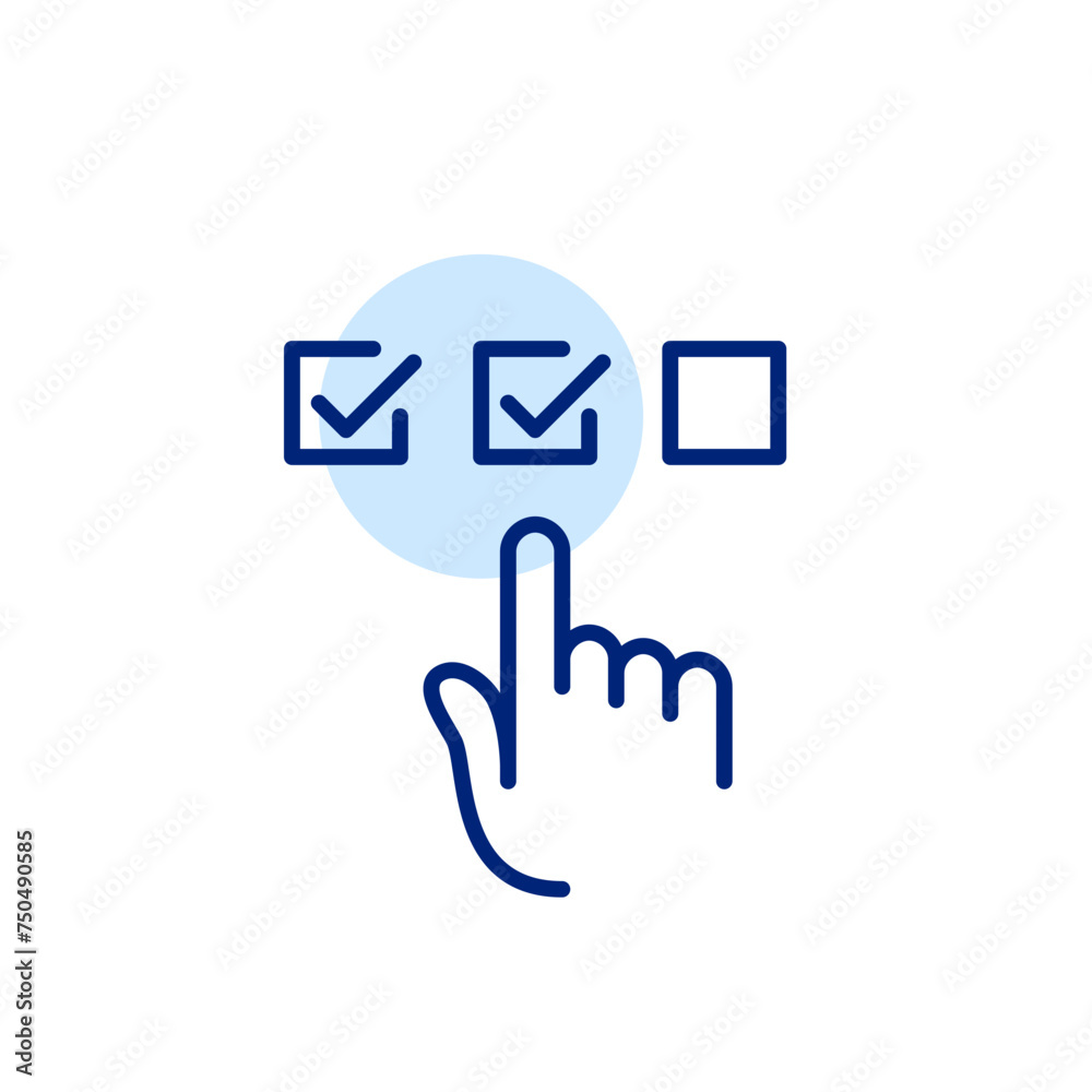 Tapping at checkbox with a finger. Ticking off boxes. Success ...