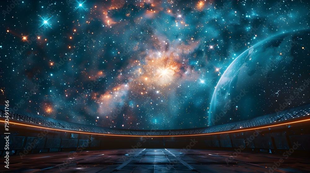 A futuristic planetarium showcases detailed star clusters and planet ...