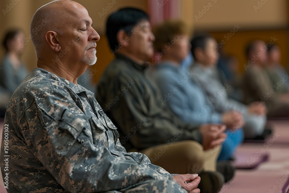 Veterans participating in a mindfulness meditation session as part of ... Veterans participating in a mindfulness meditation session as part of ...