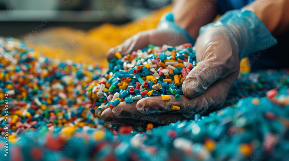 Small plastic scraps. Plastic recycling: Collect, clean, reshape ... Small plastic scraps. Plastic recycling: Collect, clean, reshape ...
