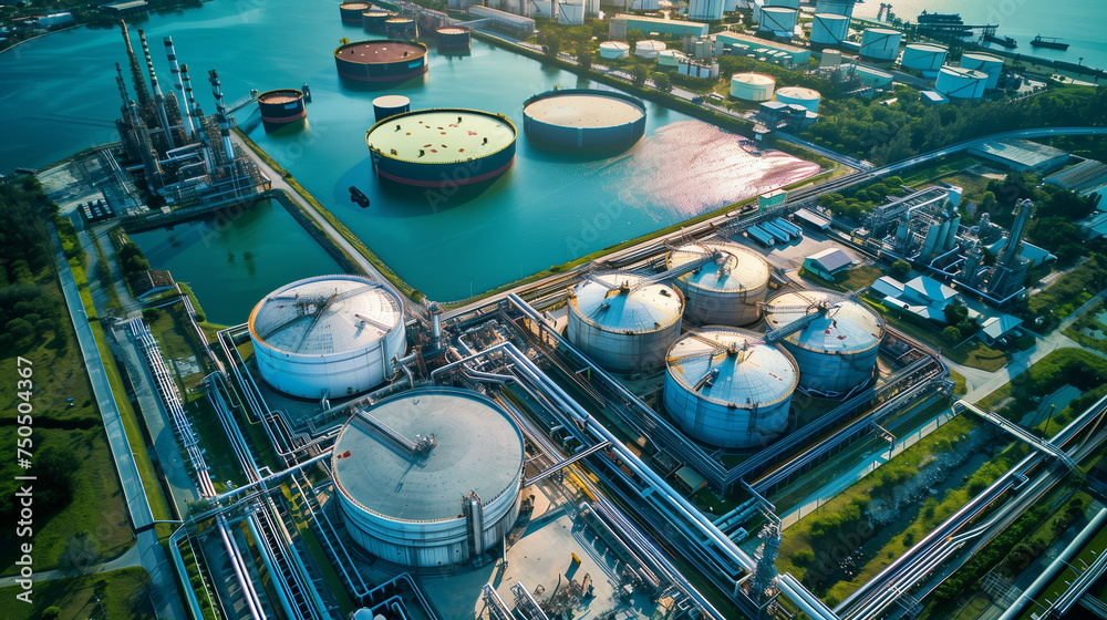Aerial view oil and gas terminal storage tank farm,Tank farm storage ...