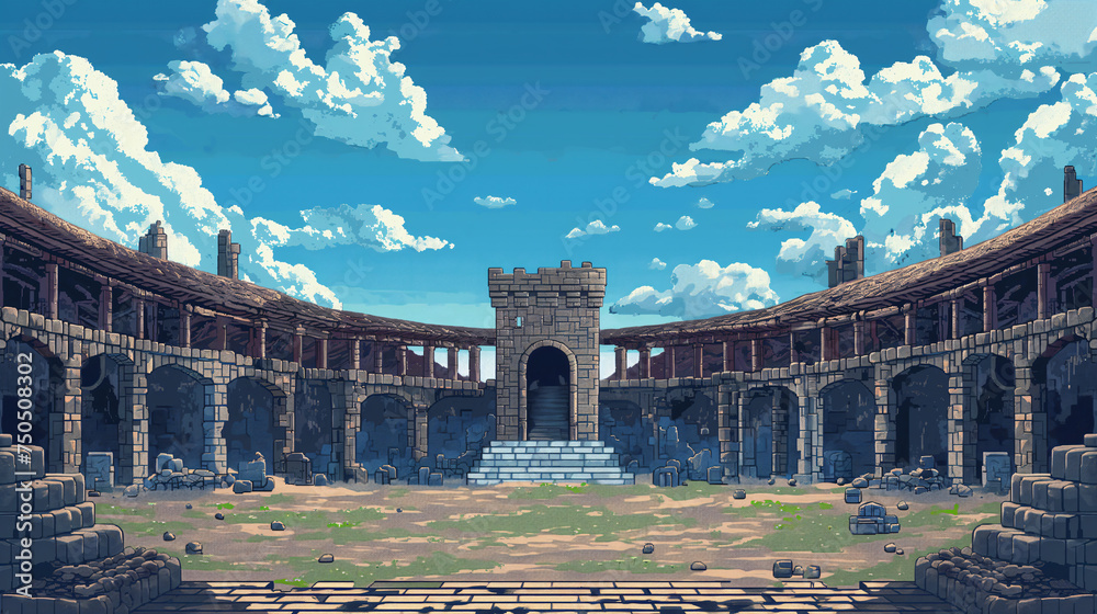 pixel art of old battle stadium dungeon background battle scene in RPG ...