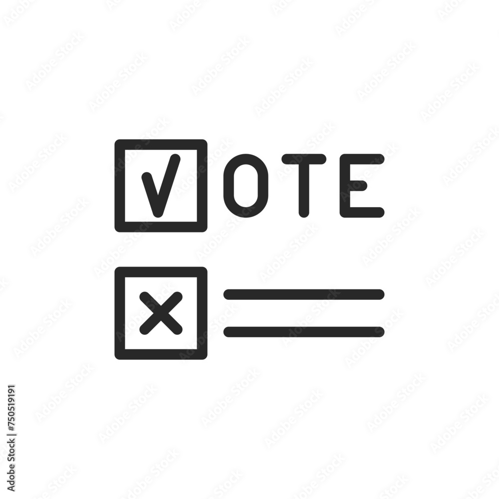 Vote Emblem Icon with Checkmark and Cross. Vector Outline Sticker for ...