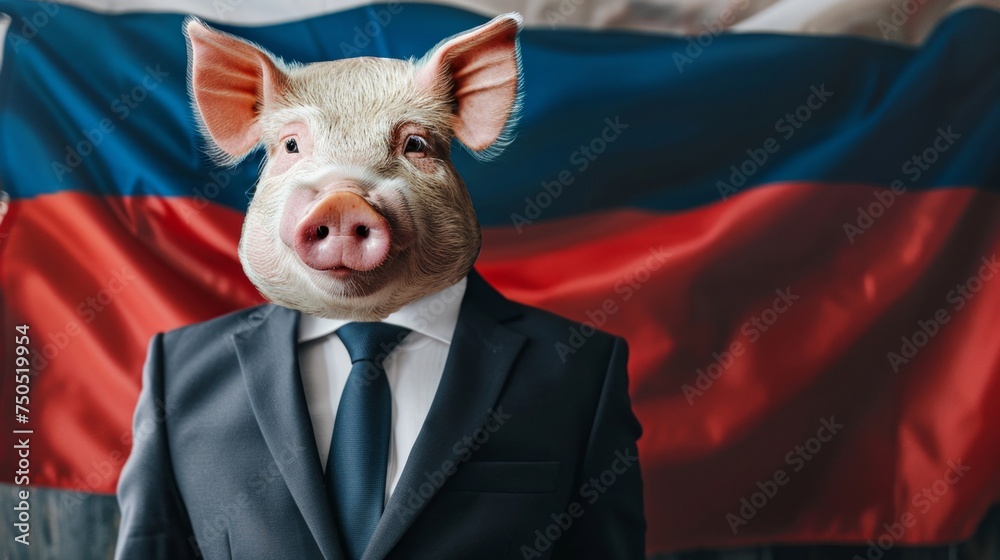 A whimsical digital creation featuring a pig in business attire with a ...
