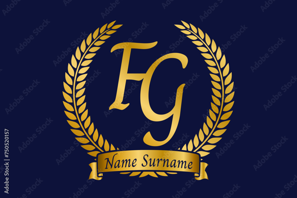 Initial letter F and G, FG monogram logo design with laurel wreath ...