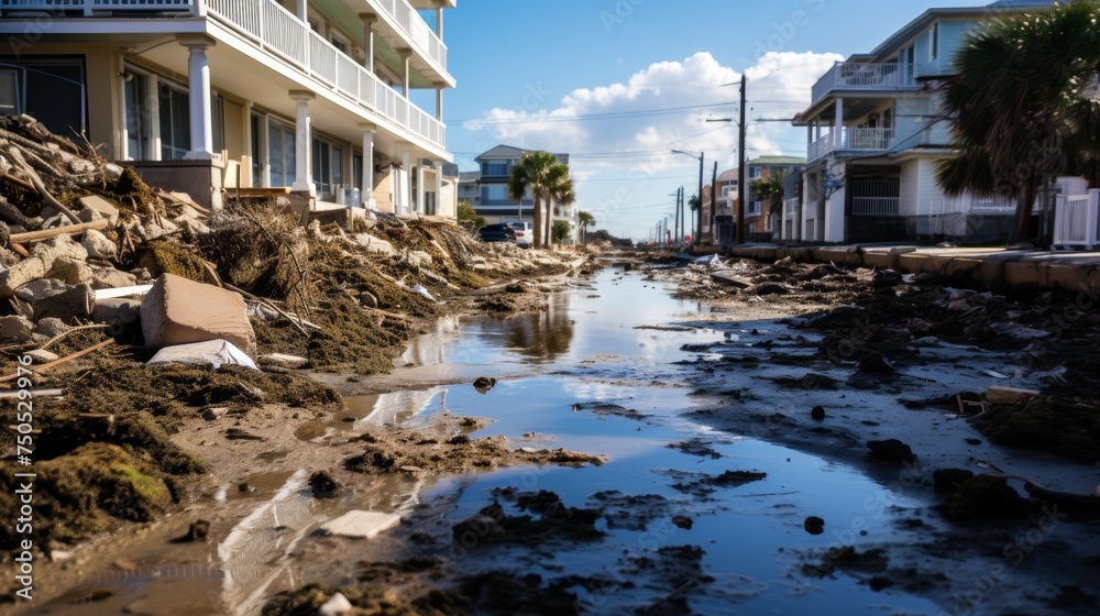 Sea flooding in beachfront housing Stock Illustration | Adobe Stock