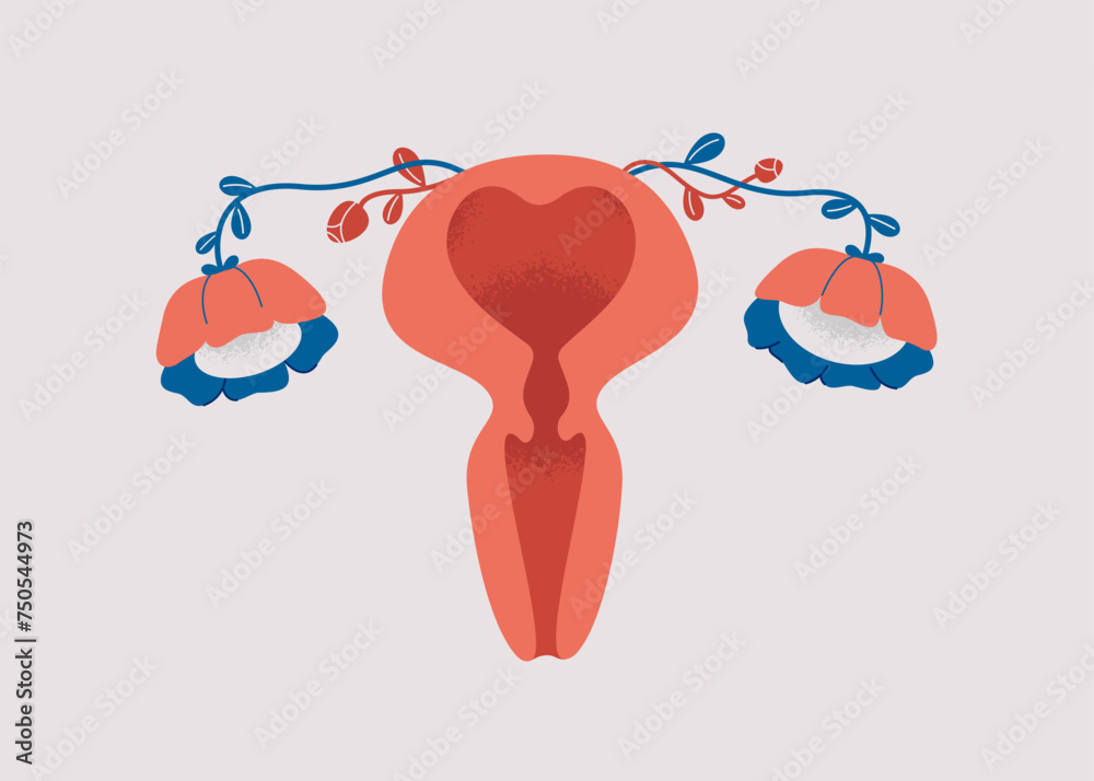 Uterus organ and ovaries in bloom with flowers. Creativity concept ...