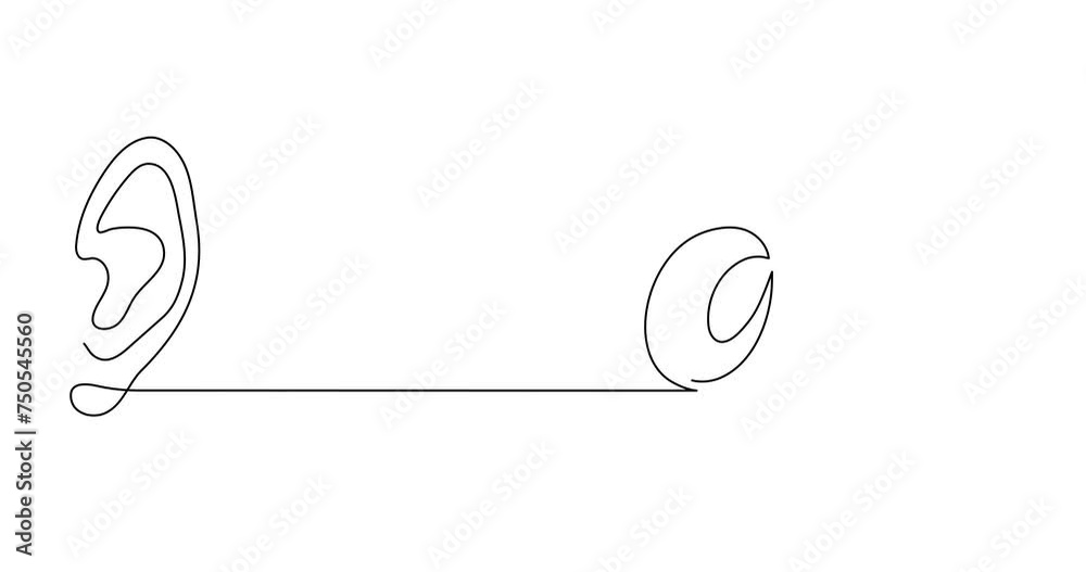 Headphones and ear one line art animation,hand drawn hearing device ...