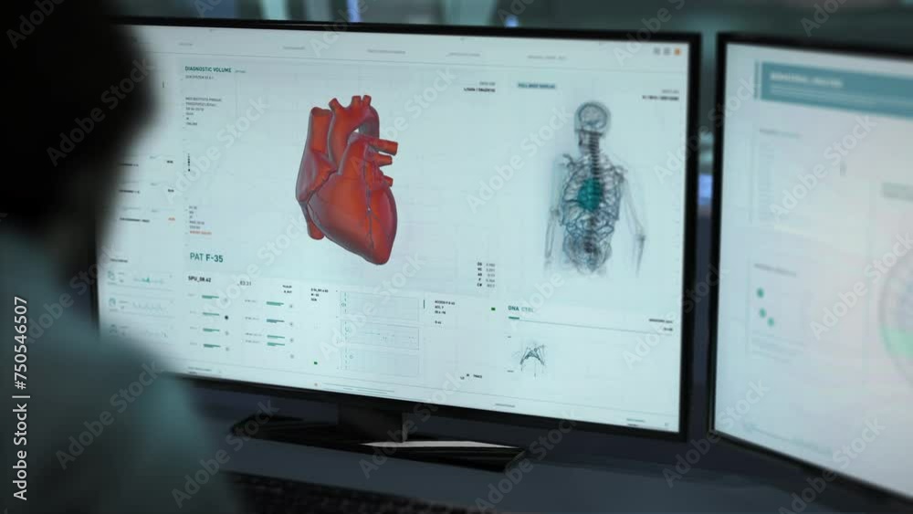 Doctor Observes Heart Artery Analysis In Medical Scanner Interface ...