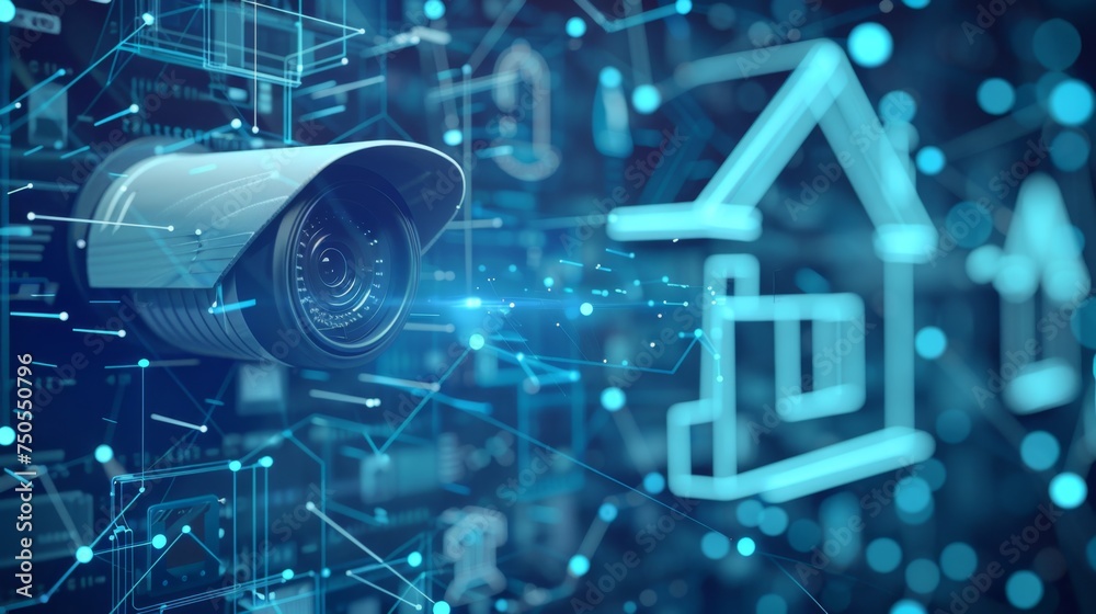 Surveillance camera with digital interface, symbolizing security and ...