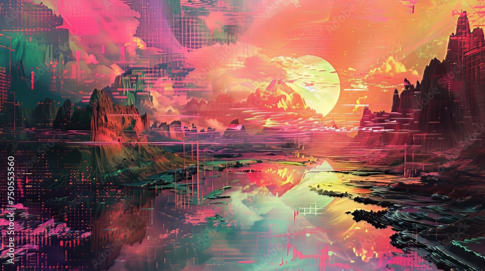 Pixelated Dreamscape: In a pixelated dreamscape, reality fractures into ...