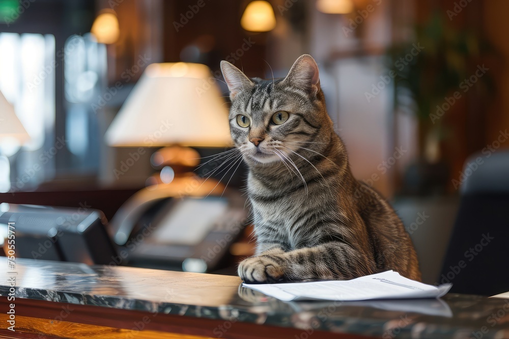 Cat Working as Receptionist, Reception Desk Cats, Friendly Hotel Cat ...