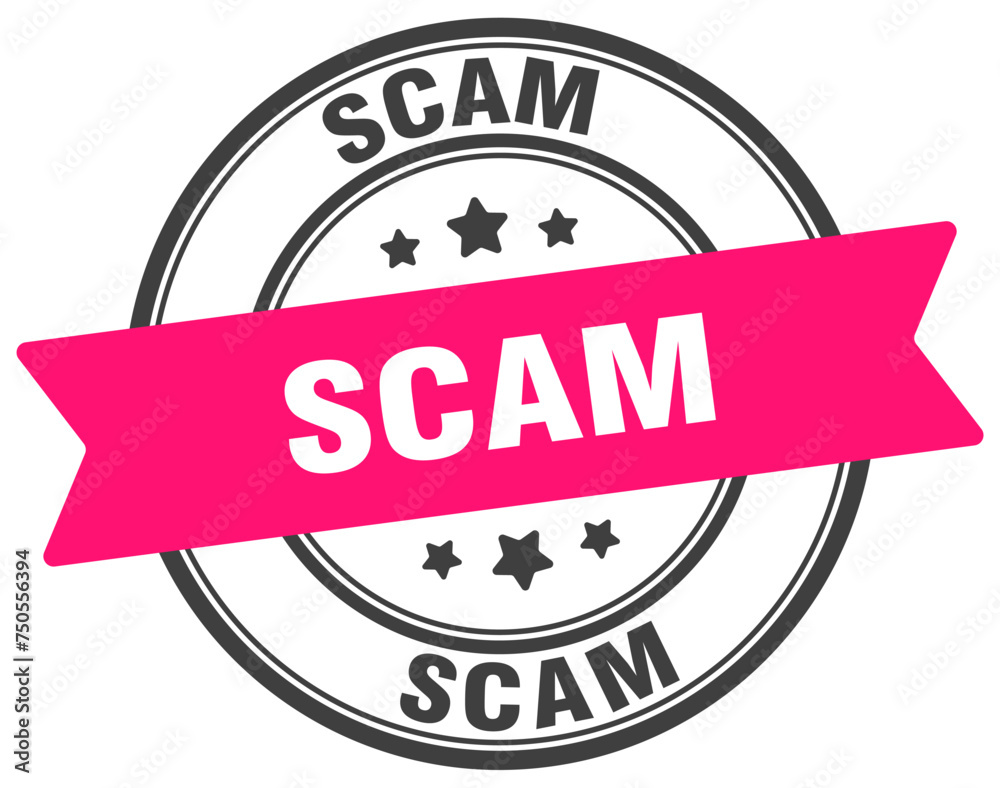 scam stamp. scam label on transparent background. round sign Stock ...