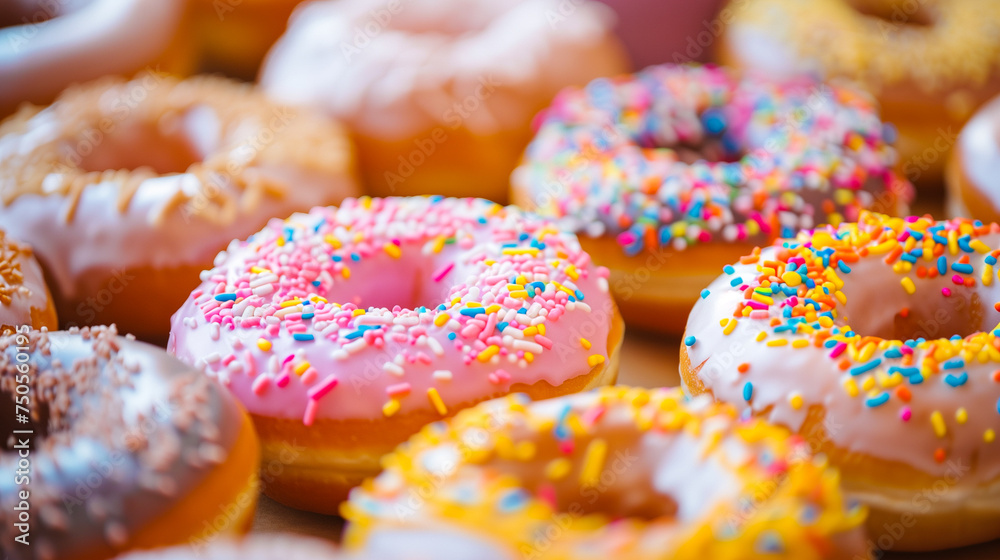 Delectable array of donuts with pastel-colored frostings. Assorted ...