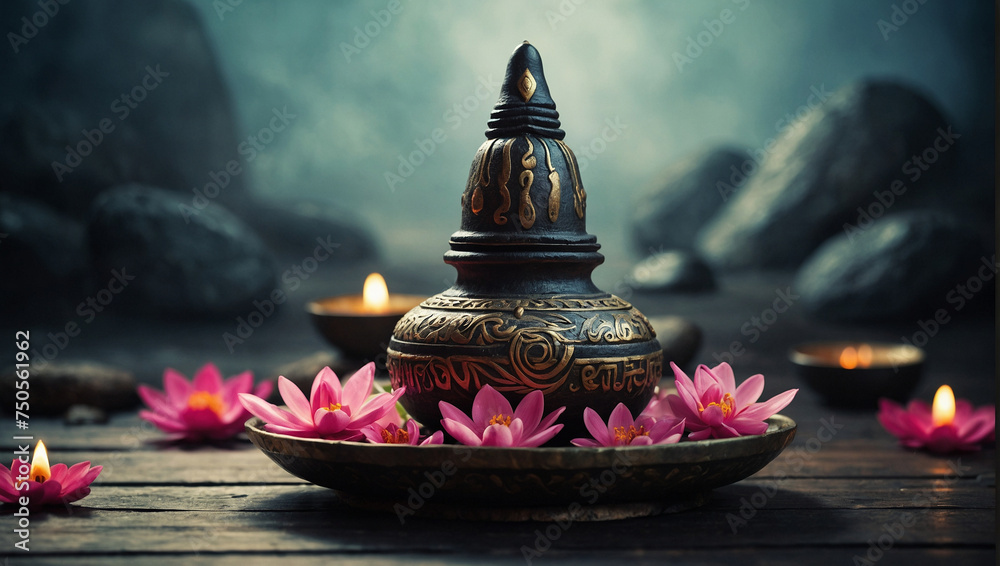 Indian religious festival Maha Shivratri design with Trishul Damru ...