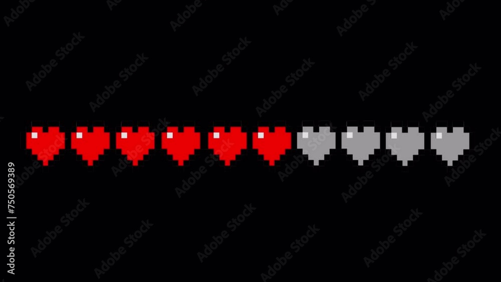 Animation of a Pixel Game Life Bar on a Transparent Background. Pixel ...