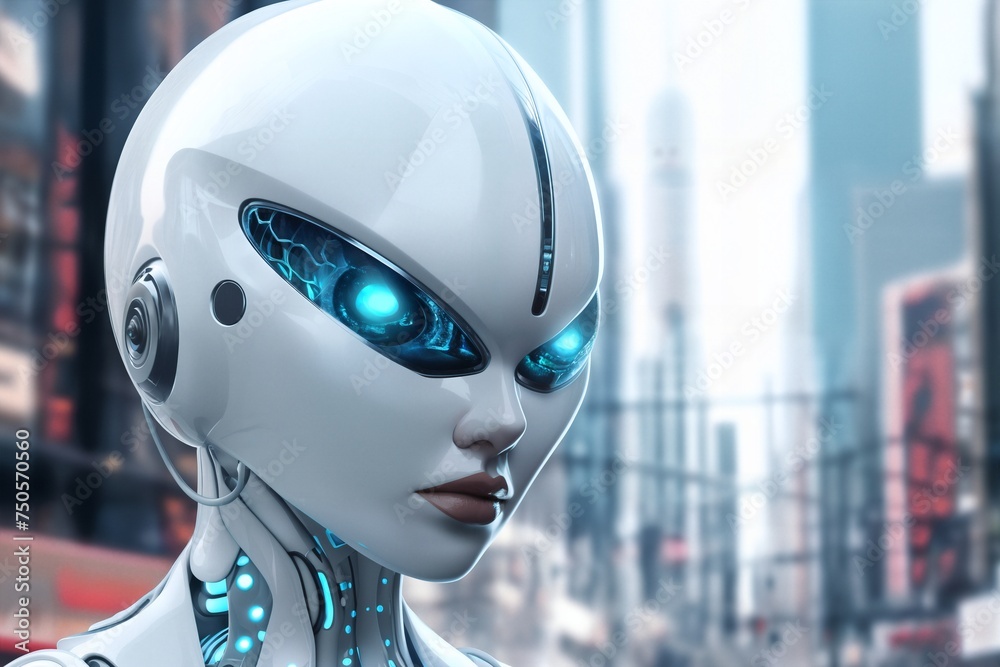 gynoid, a humanoid female android hybrid robot with a female face in a ...