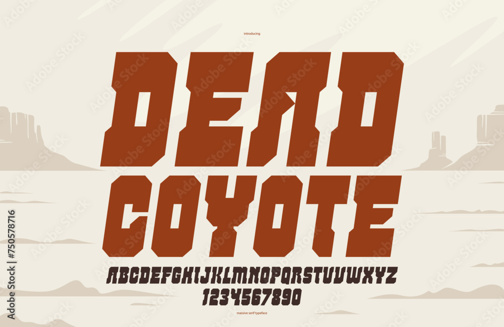 Bold massive italic vector geometric font for logo creation, wild west ...