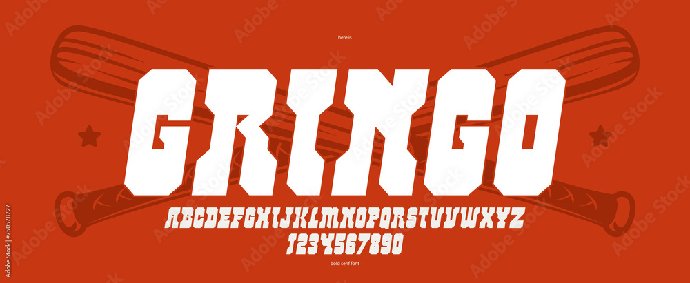 Bold massive vector geometric italic font for logo creation, wild west ...