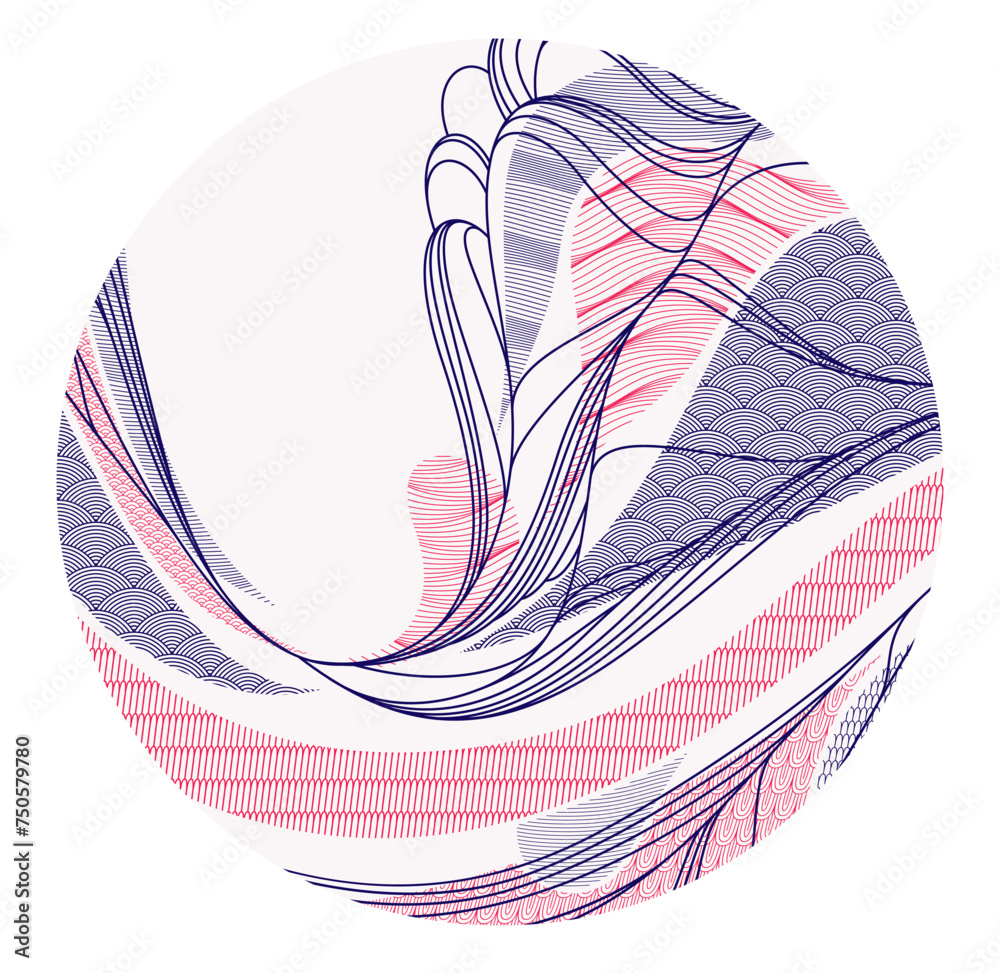 Abstract oriental Japanese art vector background in a shape of circle ...