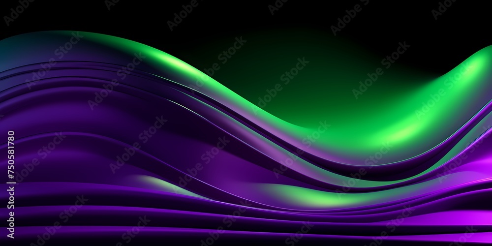 Neon green and purple 3D waves reflecting off a gleaming surface, their ...