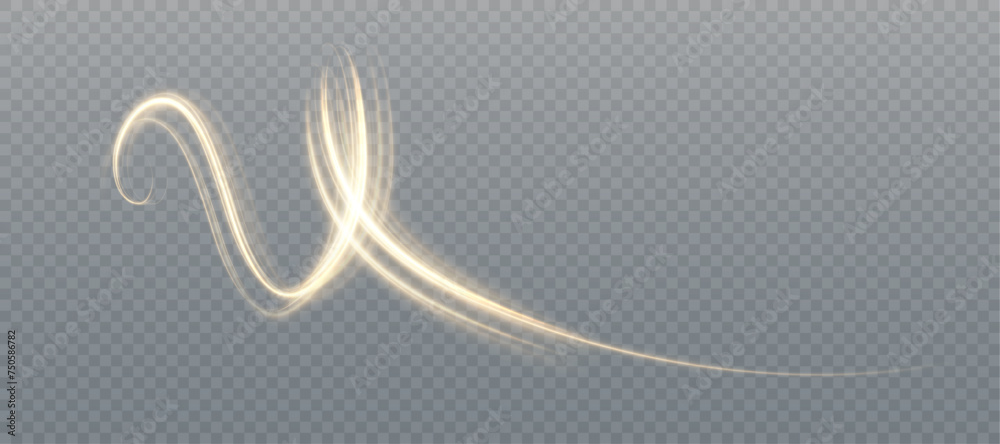 Abstract golden light effect of curved lines. Golden wavy path of light ...