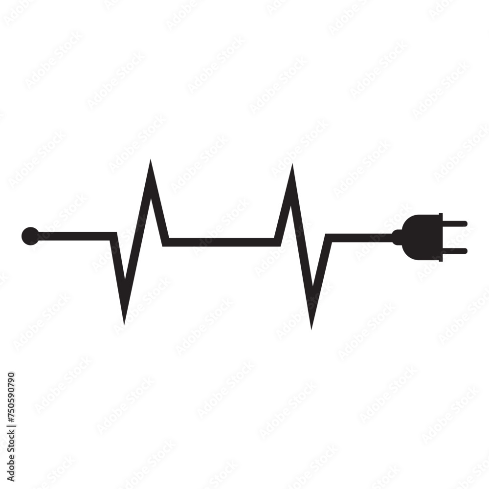 Electrical power plug with a long curved cord. Current and voltage ...