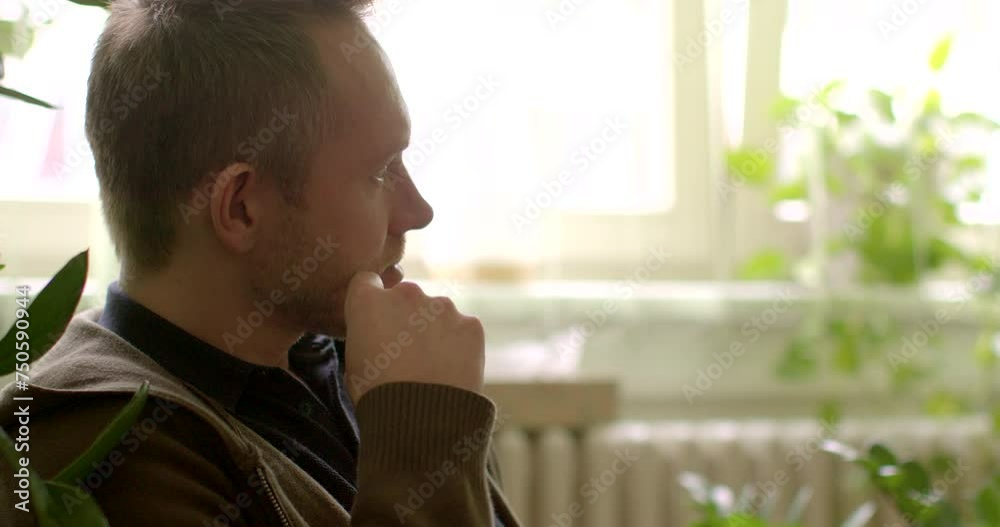 Man nodding his head, indicating attentive listening. Facial expression ...