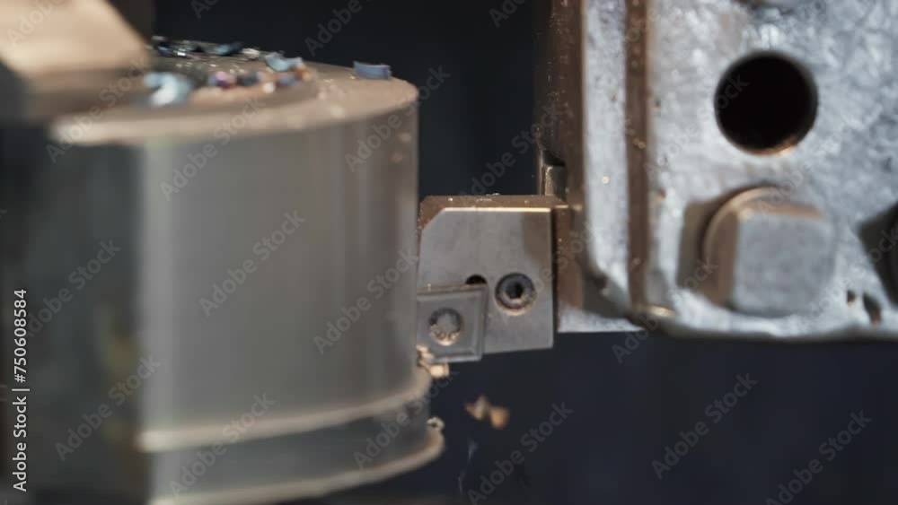 Industrial Lathe Machine Producing Metal Shavings While Cutting Excess ...