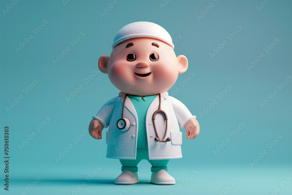 A cheerful 3D animated doctor dressed in a medical gown and a ...