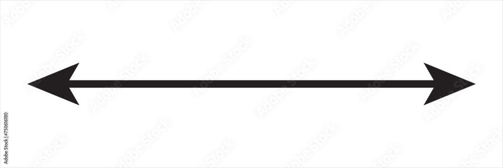 Horizontal dual thin long straight double ended arrow. Contour isolated ...