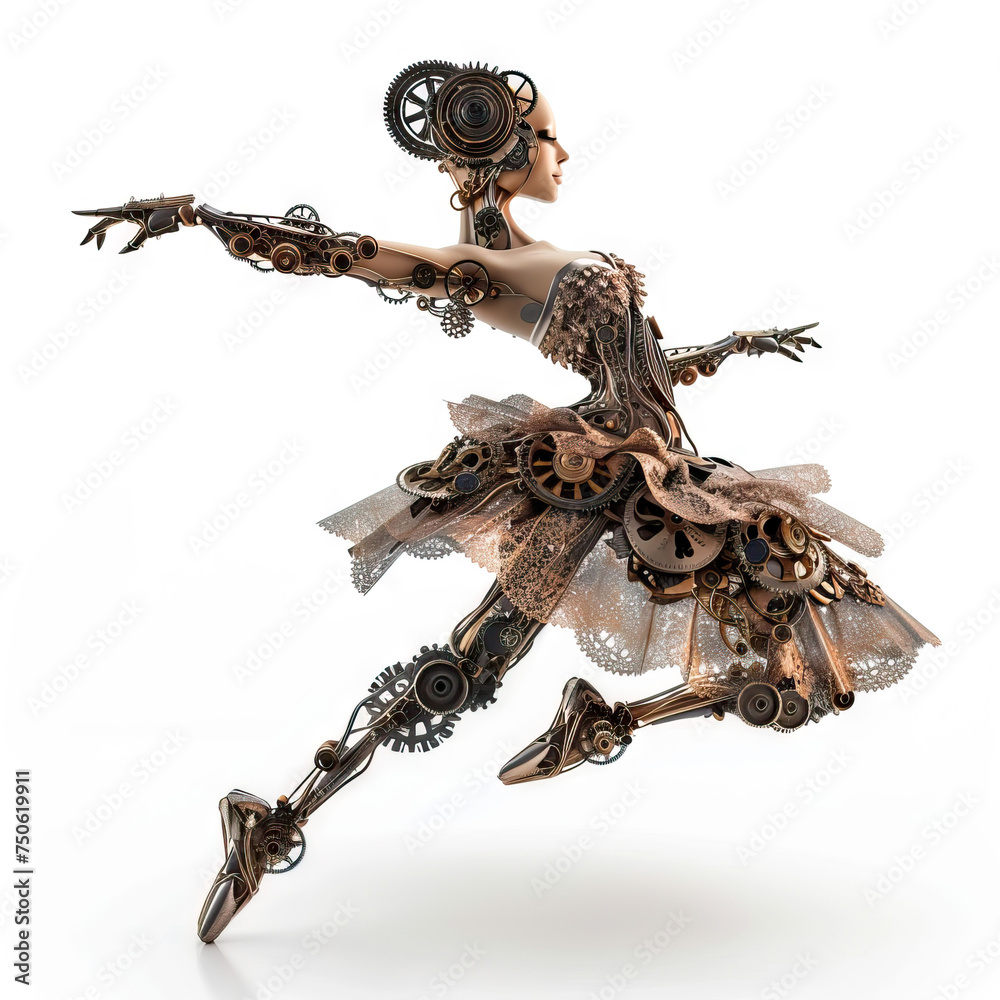Clockwork Ballerina: A graceful dancer with mechanical limbs and gears ...