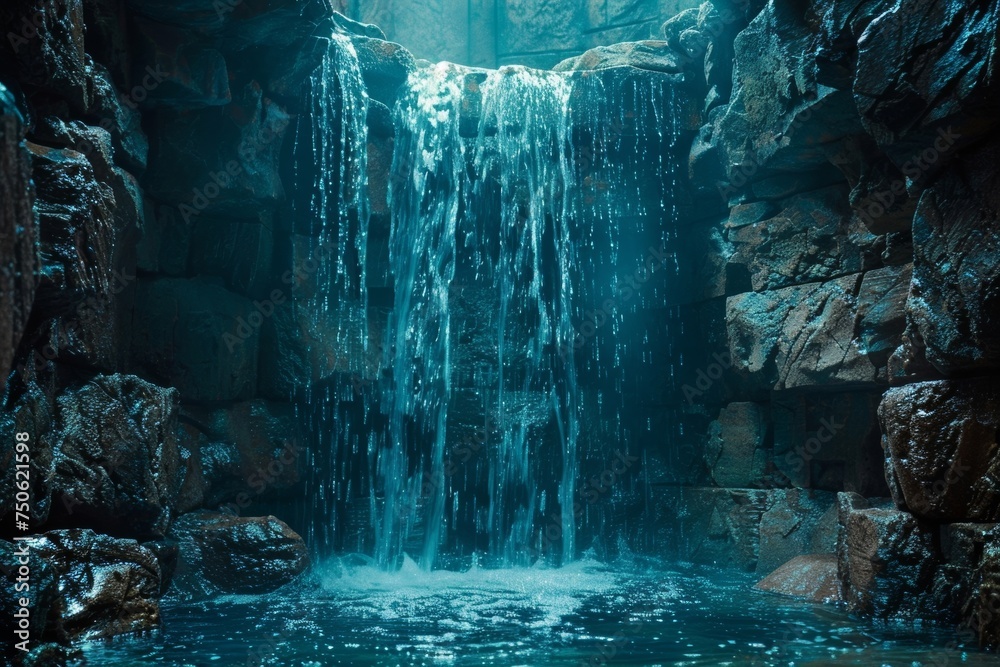 The hero bravely enters the secret lair, concealed by the cascading ...