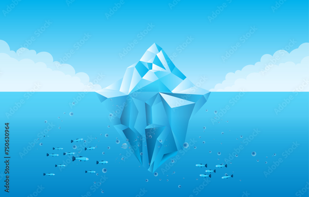 Iceberg in ocean - Sea landscape with cold blue mountain of ice. Side ...