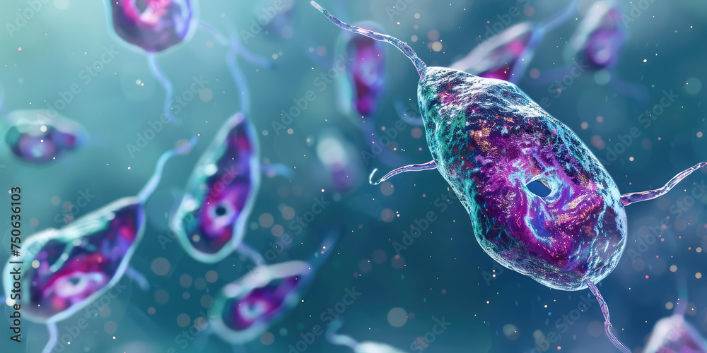 Abstract Microscopic Amoebas in Vivid Colors. Close-up 3D rendering of ...