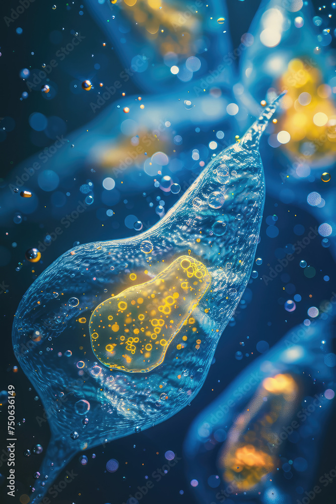 Abstract Microscopic Amoebas in Vivid Colors. Close-up 3D rendering of ...