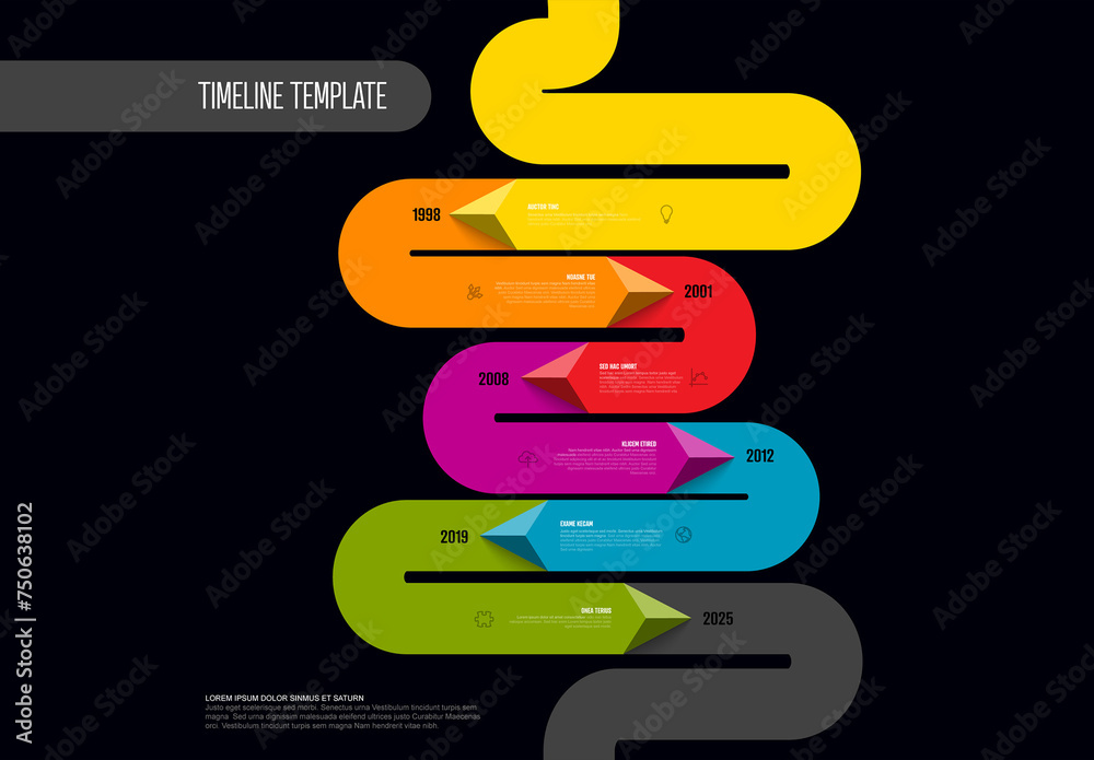Infographic dark vertical timeline template with right and lef triangle ...
