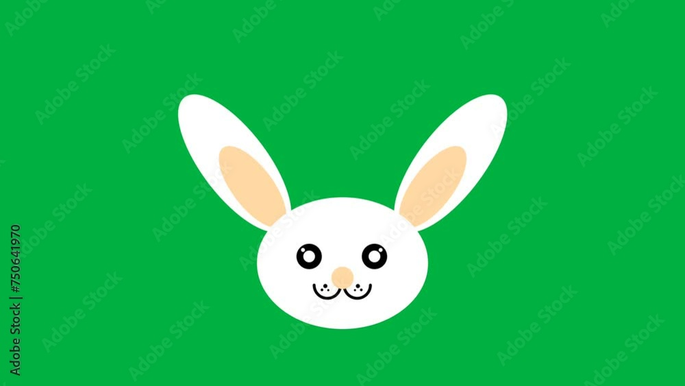 Smiley rabbit face animation with swinging ears and blinking eyes on ...