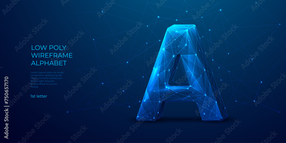 Abstract polygonal letter A consists of polygons, lines, and connected ...