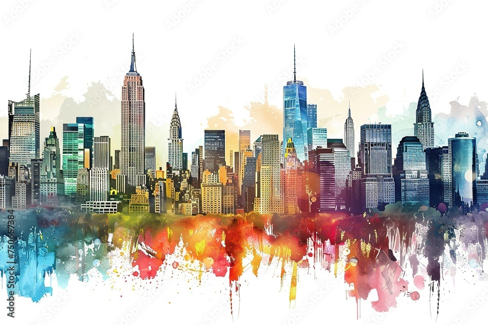 Graphic Cityscape Prints water color style,isolate on white,Clip art ...